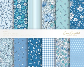 Floral Digital Paper, Turquoise, Pink and Green Seamless Pattern, Ditsy ...