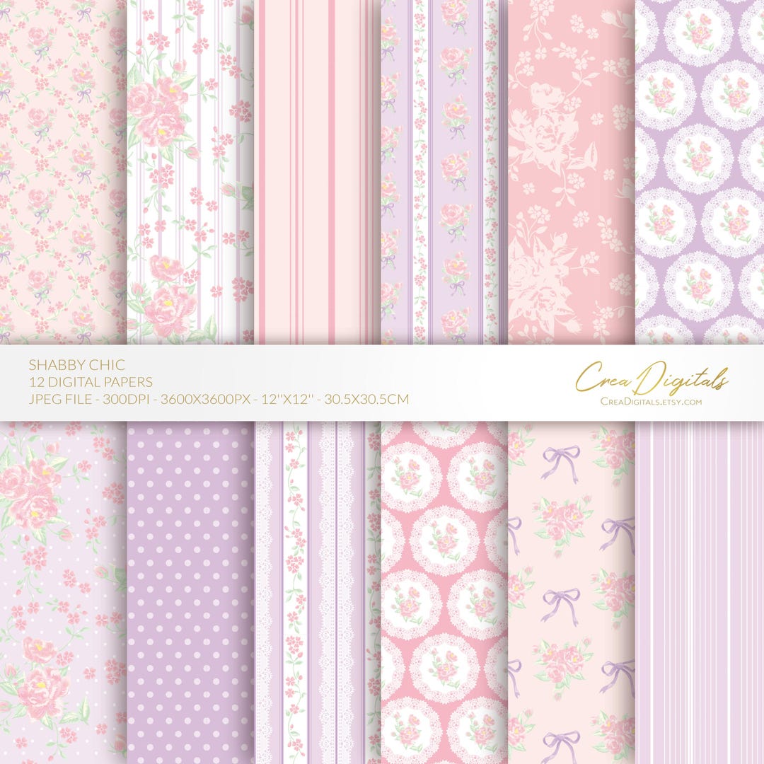 Shabby Chic Digital Paper, Purple and Pink Seamless Floral Pattern ...