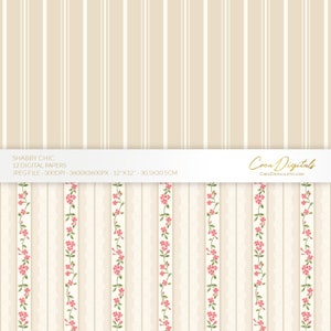 Shabby Chic Digital Paper, Beige and Coral Seamless Floral Pattern ...