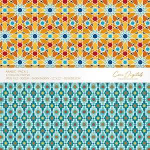 Arabic Pattern, Colorful 12 Digital Paper Pack 1, Seamless Moroccan ...