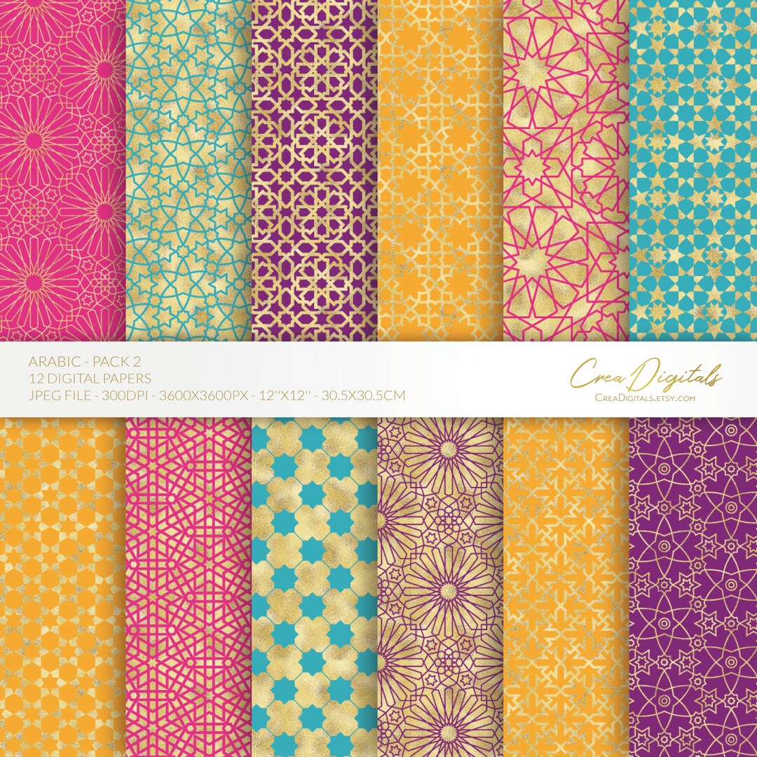 Arabic Pattern, Colorful 12 Digital Paper Pack 2, Pink Seamless ...
