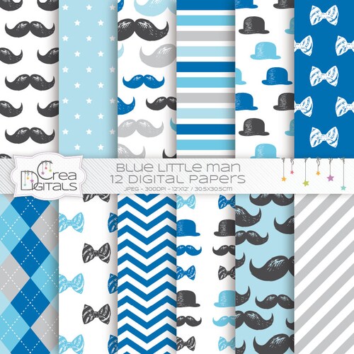 Mustache Digital Paper Little Man Scrapbook Papers Boy Baby | Etsy