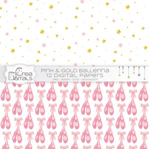 Ballerina, 12 Pink and Gold Digital Papers, Ballet and Tutu Printables ...