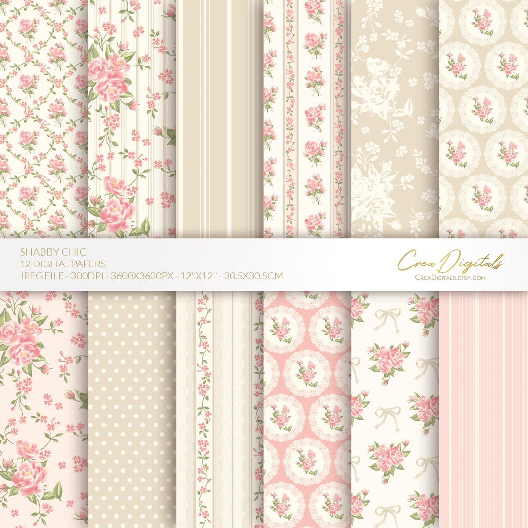 Shabby Chic Digital Paper, Beige and Coral Seamless Floral Pattern ...
