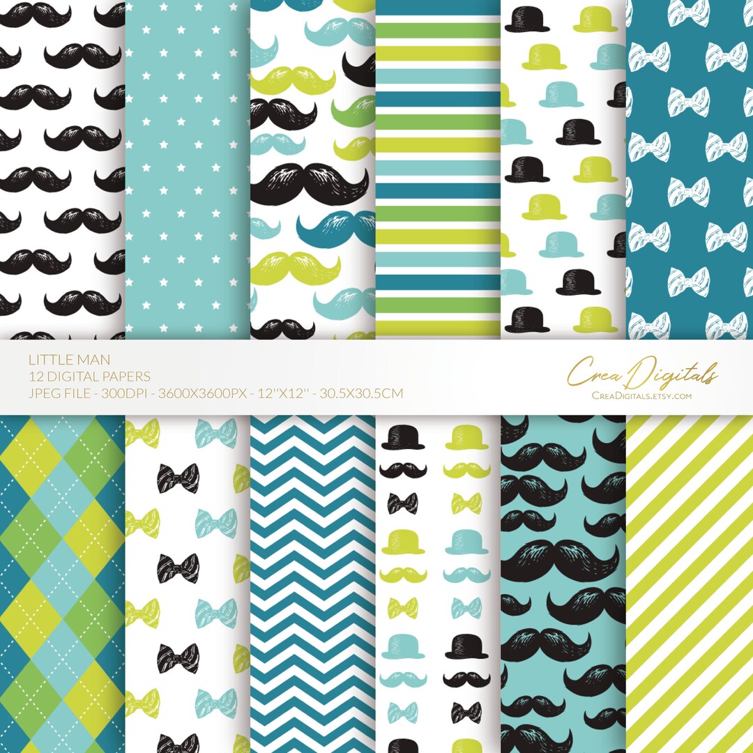 Little Man Digital Paper, Seamless Baby Boy Digital Paper Pack ...