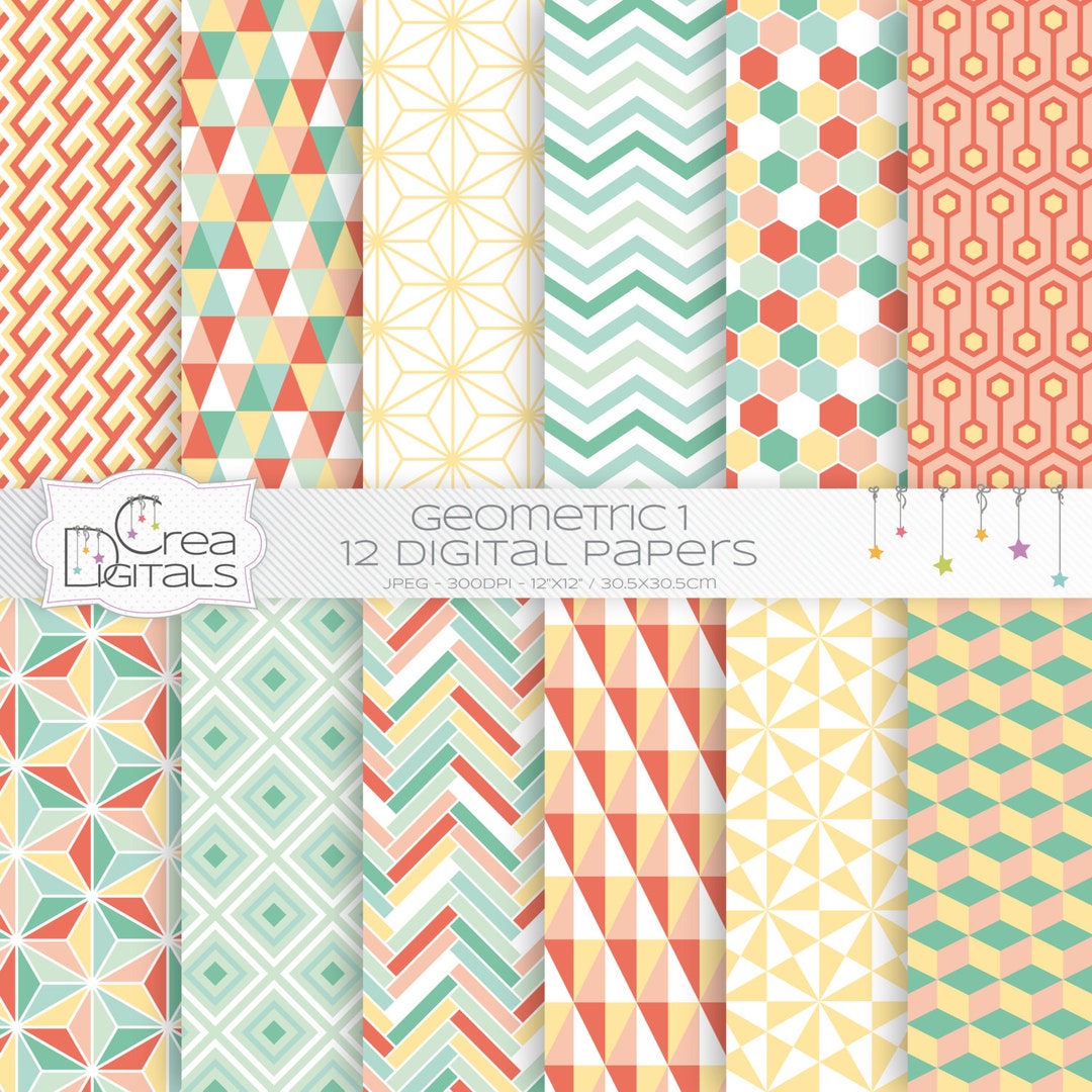 Yellow Geometrics 12 Digital Papers, DIRECT DOWNLOAD - Etsy