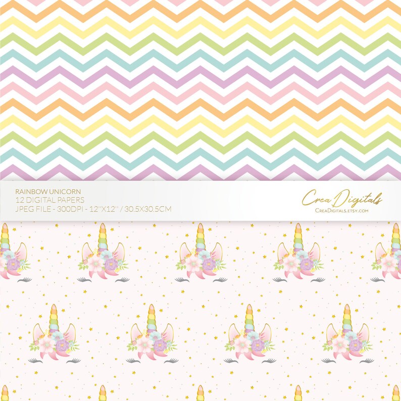 Unicorn Pastel Rainbow Papers, Gold Glitter Unicorn Seamless Pattern ...