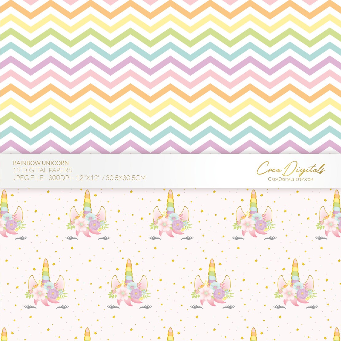 Unicorn Pastel Rainbow Papers Gold Glitter Unicorn Seamless - Etsy