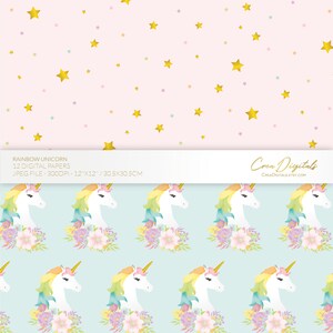 Unicorn Pastel Rainbow Papers, Gold Glitter Unicorn Seamless Pattern ...