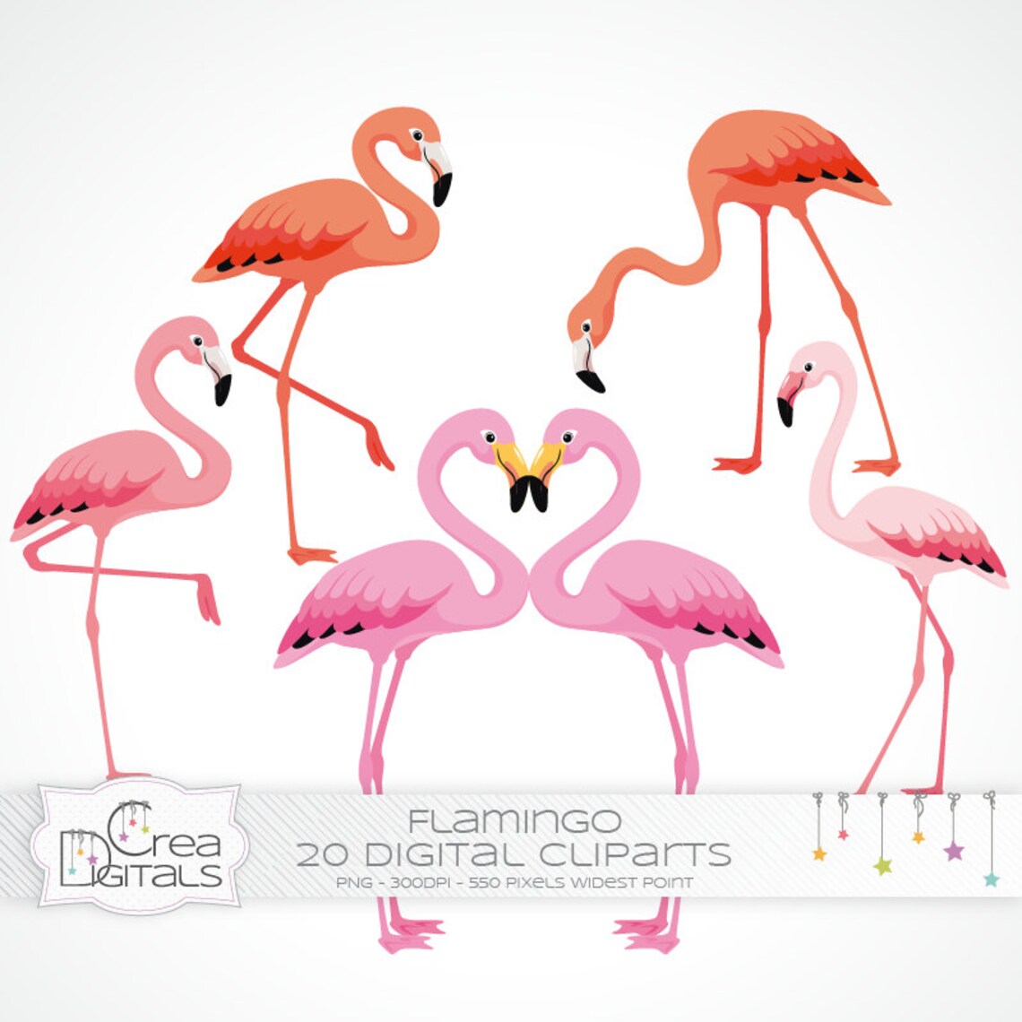 Pink Flamingo Clipart 20 Digital Cliparts INSTANT DOWNLOAD - Etsy