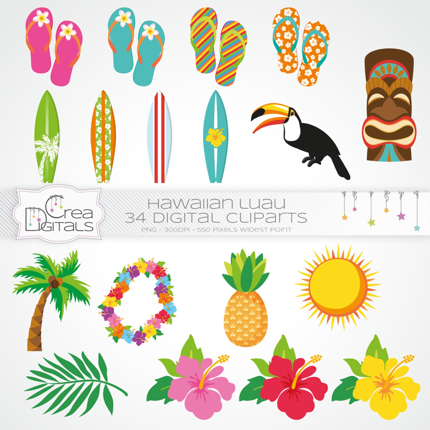 Hawaiian Summer Luau 34 Cliparts INSTANT DOWNLOAD | Etsy