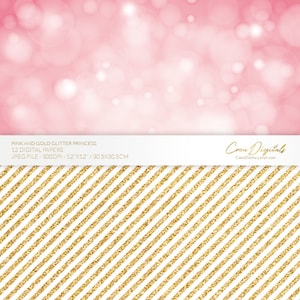 Glitter Fairy Princess, 12 Pink and Gold Digital Papers, INSTANT ...