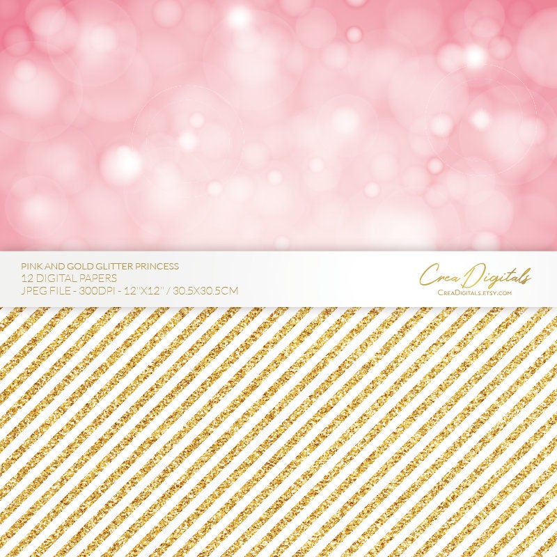 Glitter Fairy Princess, 12 Pink and Gold Digital Papers, INSTANT ...
