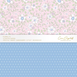 Floral Digital Paper, Baby Blue, Pink and Green Seamless Pattern, Ditsy ...