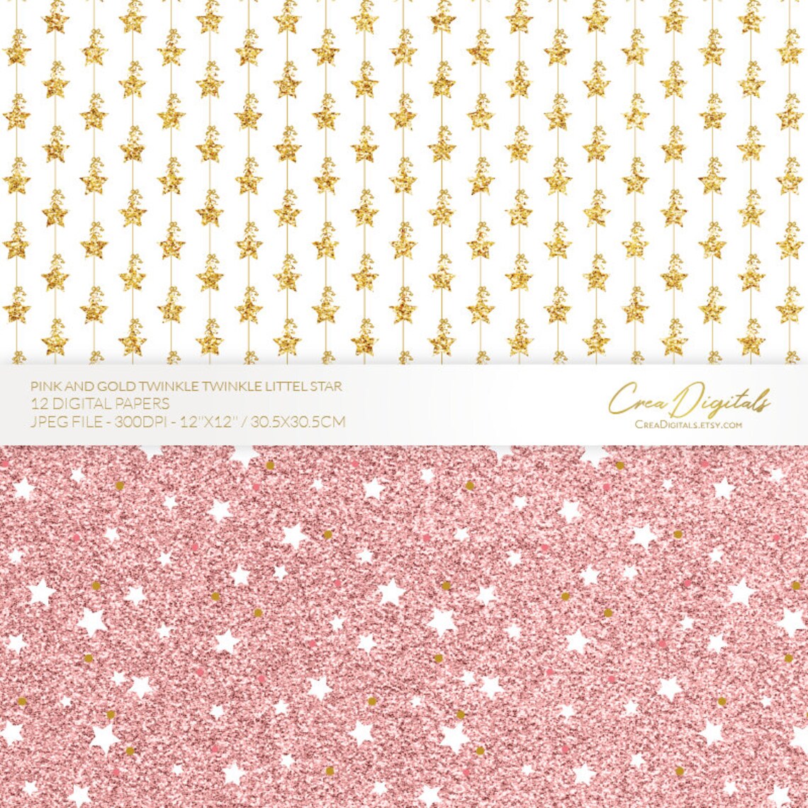 Pink and Gold Glitter Twinkle Little Star Digital Papers - Etsy