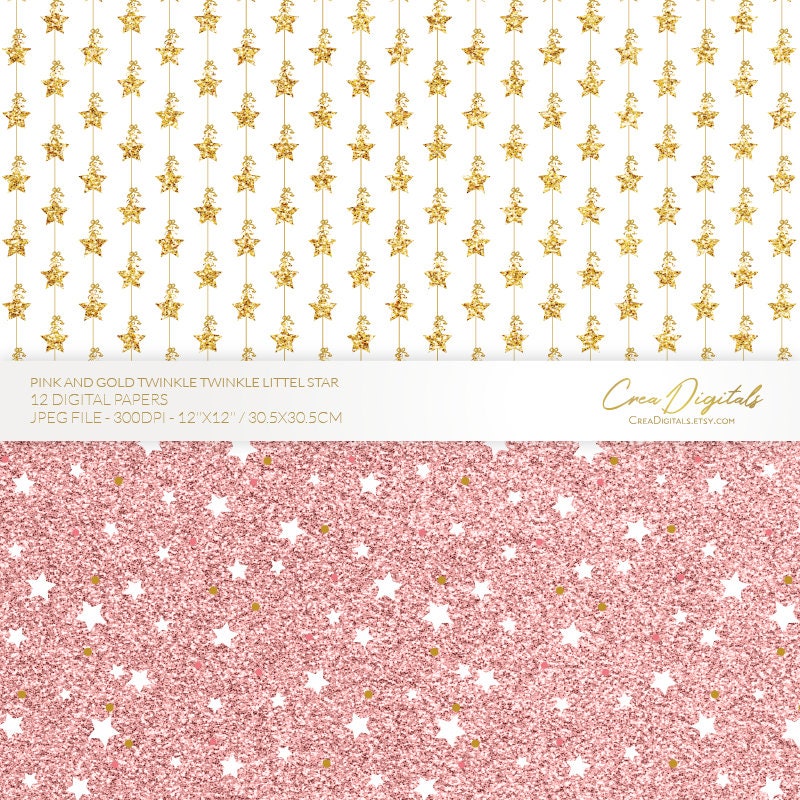 Pink and Gold Glitter Twinkle Little Star Digital Papers - Etsy