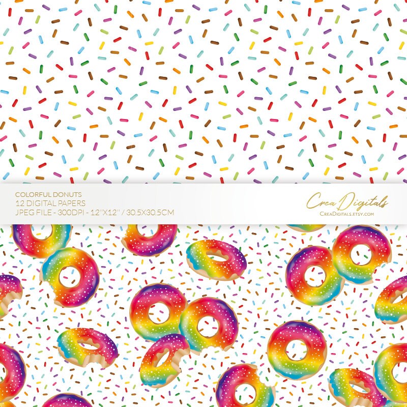 Donut Digital Papers, Colorful Donuts Seamless Pattern, Doughnut Party ...