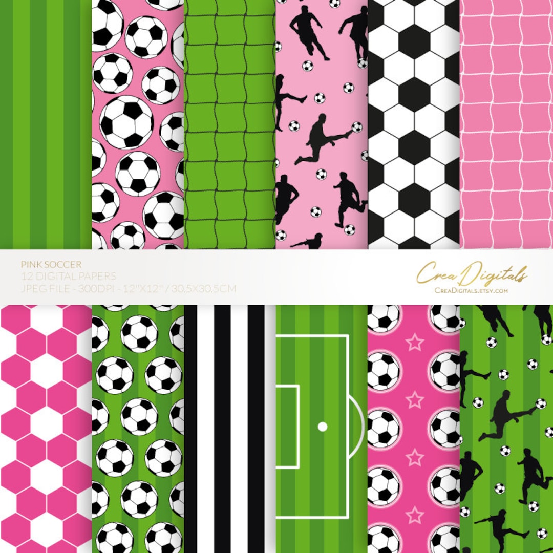 Pink Soccer Digital Papers, Seamless Printable Sports Pattern ...