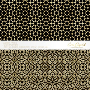 Arabic Pattern, Gold and Black 12 Digital Paper Pack 1, Seamless ...