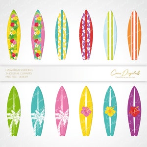 Hawaiian Summer Surfboards 24 Cliparts, Beach and Sea, INSTANT DOWNLOAD ...