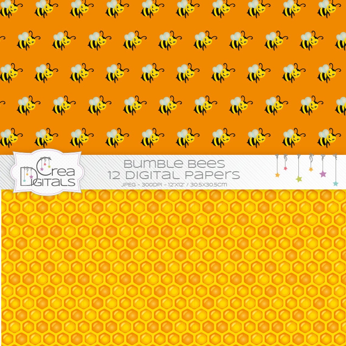 Bumble Bees 12 Yellow Digital Papers DIRECT DOWNLOAD - Etsy