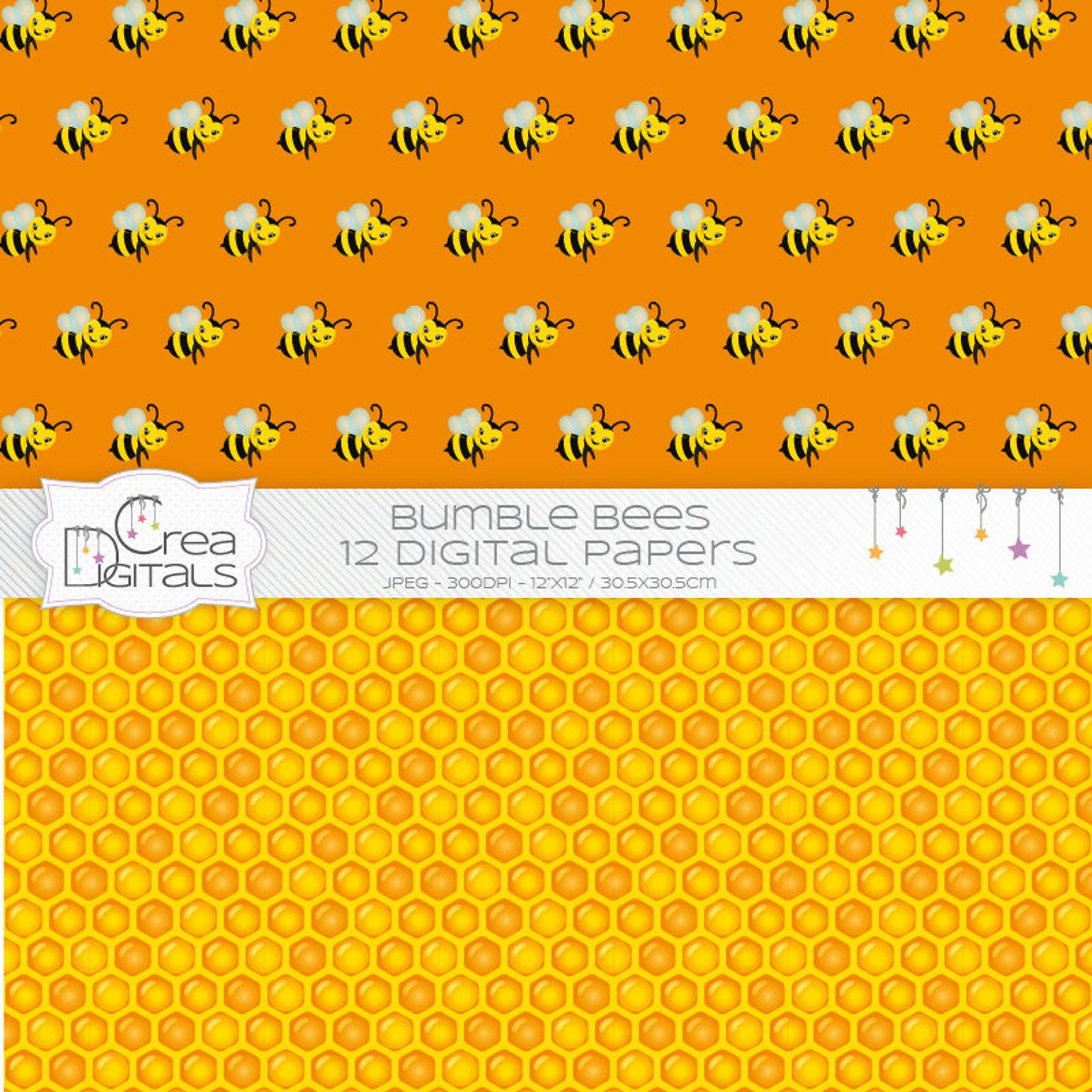 Bumble Bees, 12 Yellow Digital Papers, DIRECT DOWNLOAD - Etsy