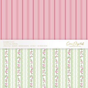 Shabby Chic Digital Paper, Mint Green and Pink Seamless Floral Pattern ...
