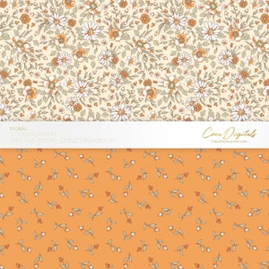 Floral Digital Paper, Brick, Cream and Kaki Seamless Pattern, Ditsy ...