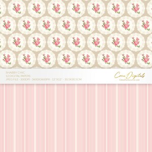 Shabby Chic Digital Paper, Beige and Coral Seamless Floral Pattern ...
