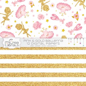 Ballerina, 12 Pink and Gold Digital Papers, Ballet and Tutu Printables ...