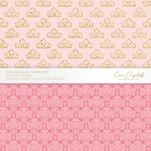 Glitter Fairy Princess, 12 Pink and Gold Digital Papers, INSTANT ...