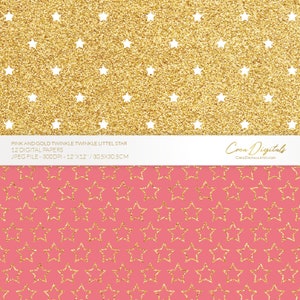 Pink and Gold Glitter Twinkle Little Star Digital Papers, INSTANT ...