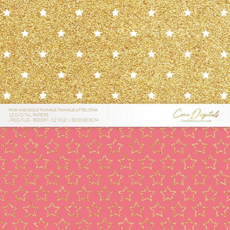 Pink and Gold Glitter Twinkle Little Star Digital Papers - Etsy