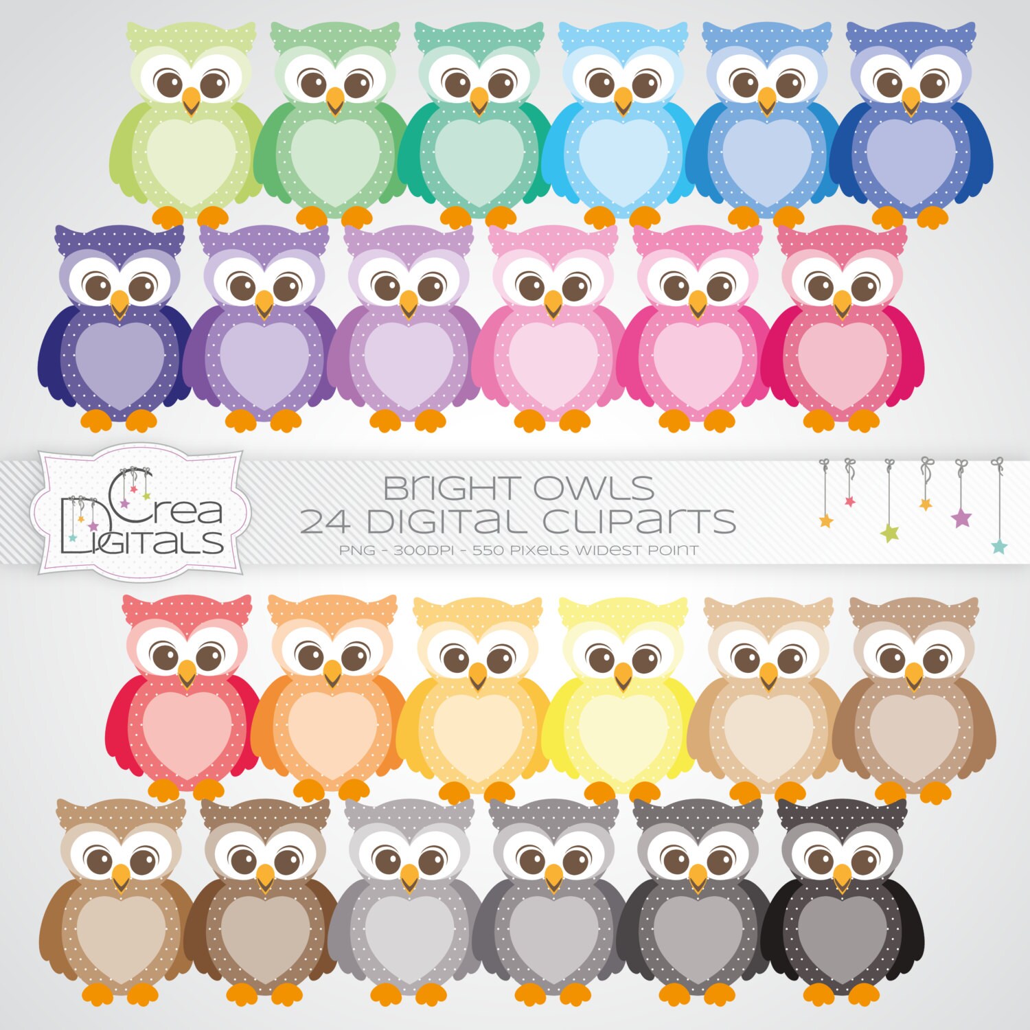Bright owls cliparts 24 digital cliparts INSTANT DOWNLOAD | Etsy