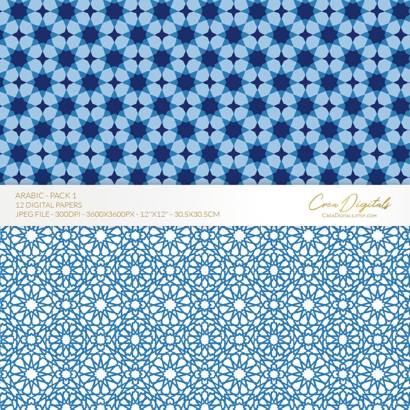 Arabic Pattern Blue 12 Digital Paper Pack 1 Seamless | Etsy