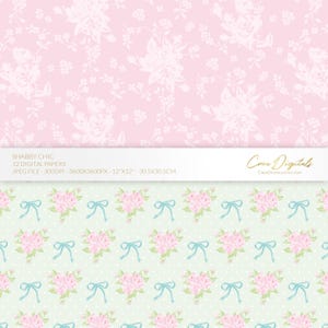 Shabby Chic Digital Paper, Turquoise and Pink Seamless Floral Pattern ...