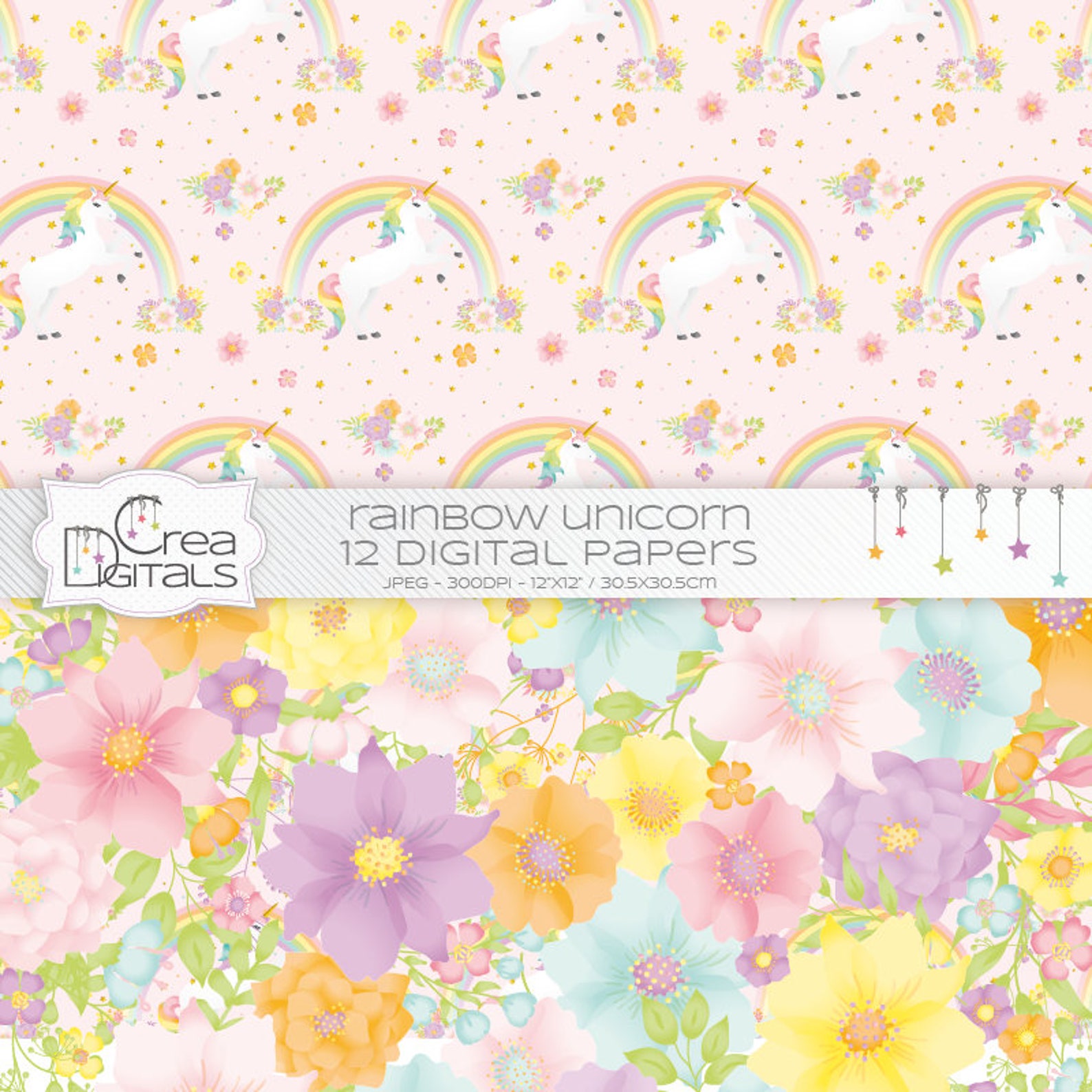 Unicorn Pastel Rainbow Papers Gold Glitter Unicorn Pattern | Etsy