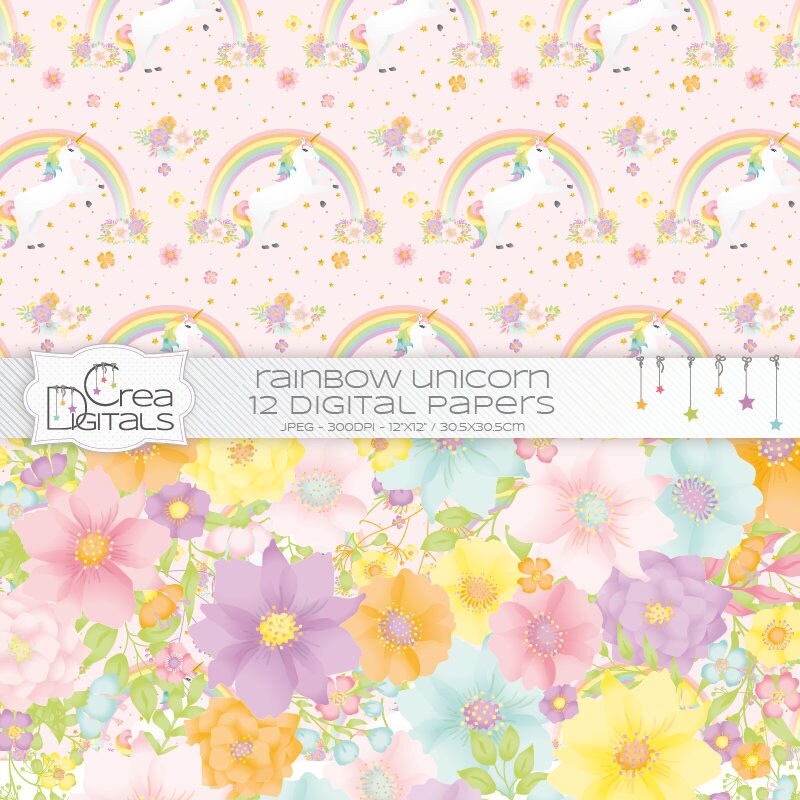 Unicorn Pastel Rainbow Papers Gold Glitter Unicorn Pattern | Etsy