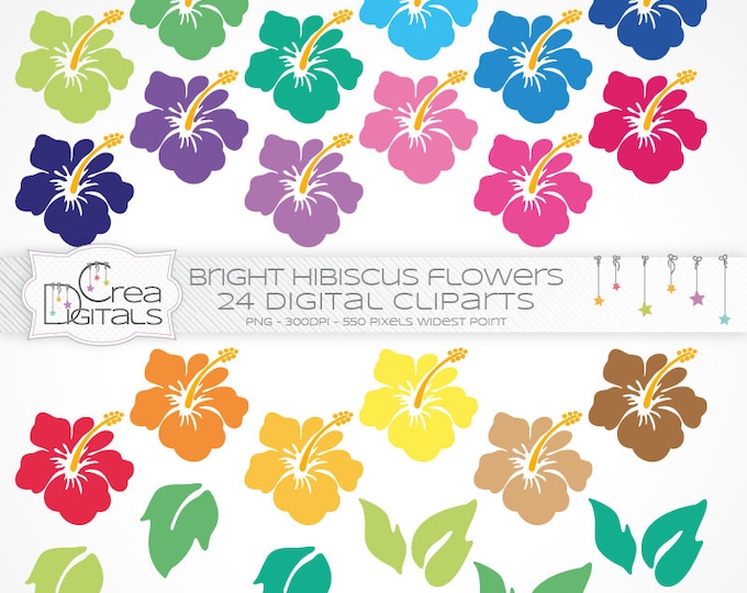 Hibiscus Digital Clipart, Hawaiian Flower Clipart - Etsy Canada