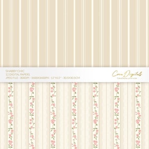 Shabby Chic Digital Paper, Beige and Coral Seamless Floral Pattern ...