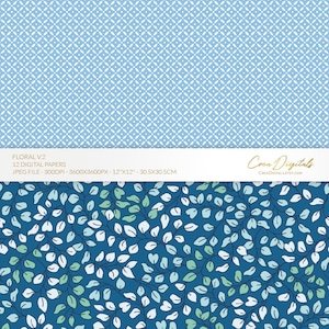 Floral Digital Paper, Navy, Coral and Yellow Seamless Pattern, Ditsy ...