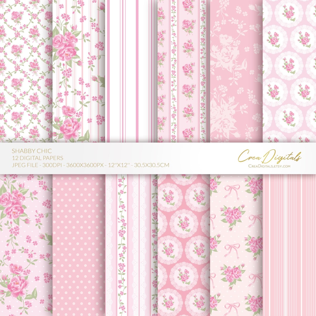 Shabby Chic Digital Paper, Pink Seamless Floral Pattern, Vintage ...