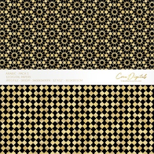 Arabic Pattern, Gold and Black 12 Digital Paper Pack 1, Seamless ...