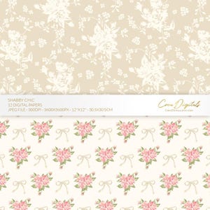 Shabby Chic Digital Paper, Beige and Coral Seamless Floral Pattern ...