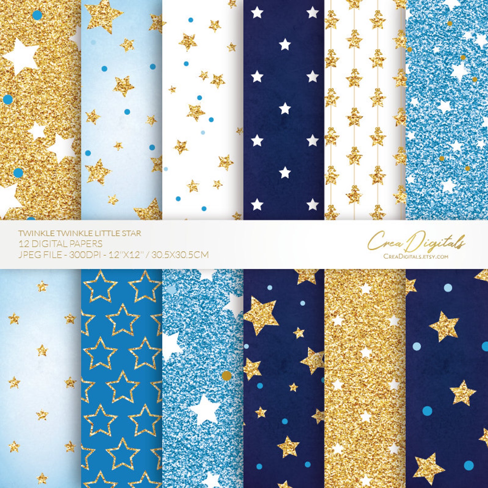 Navy Blue and Gold Glitter Twinkle Little Star 12 Digital - Etsy