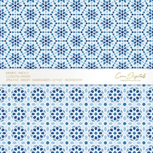 Arabic Pattern, Blue 12 Digital Paper Pack 2, Seamless Moroccan Pattern ...