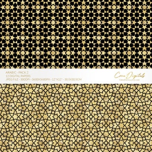 Arabic Pattern, Gold and Black 12 Digital Paper Pack 2, Seamless ...