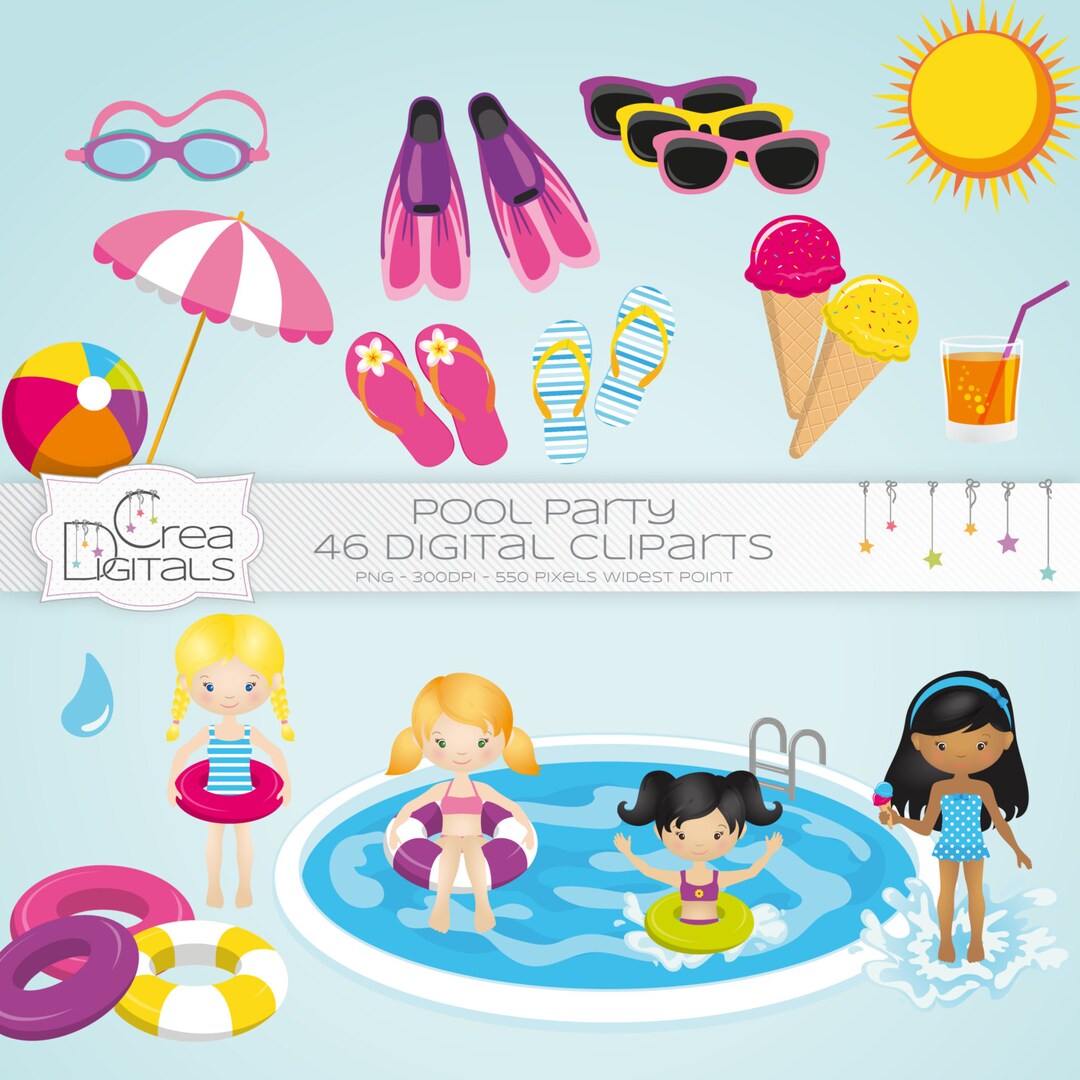Summer Pool Party for Girls, 46 Cliparts, INSTANT DOWNLOAD - Etsy