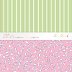 Floral Digital Paper, Baby Blue, Pink and Green Seamless Pattern, Ditsy ...