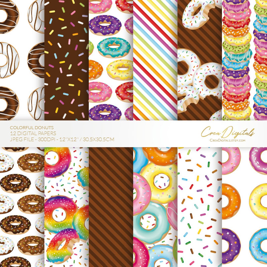 Donut Digital Papers, Colorful Donuts Seamless Pattern, Doughnut Party ...